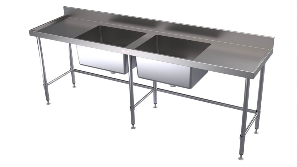 Simply Stainless SS06.6.2400LB 2400x600mm Double Sink Bench with Leg Brace