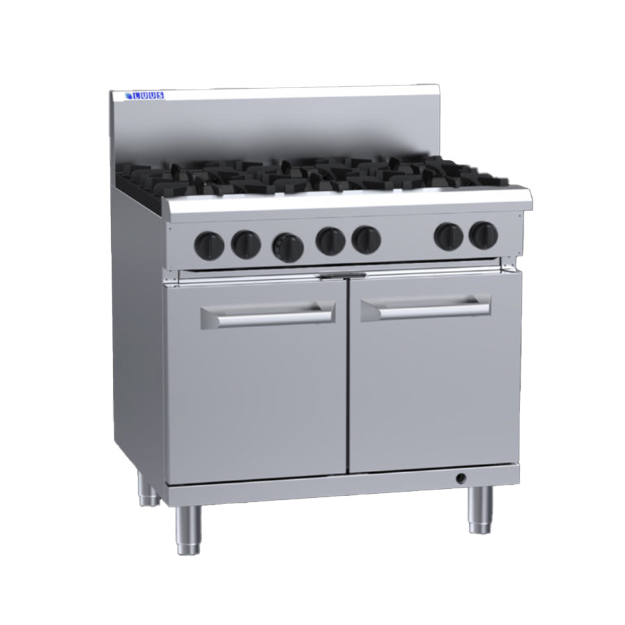 Luus RS-4B3C 900mm Gas Range 4 Burner with Chargrill on Static Oven ...